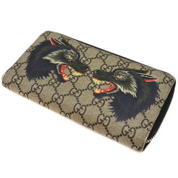 Gucci | Bags | Gucci Gg Supreme Double Wolf Zip Wallet Beige Black ...